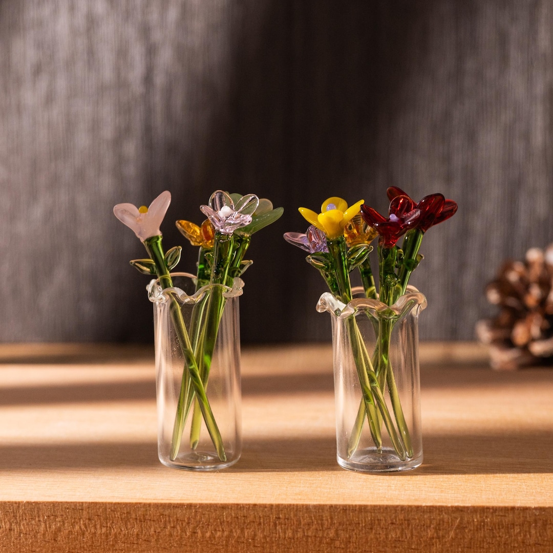 Mini Glass Flower Bouquet: Handcrafted Borosilicate Figurine, Home ...
