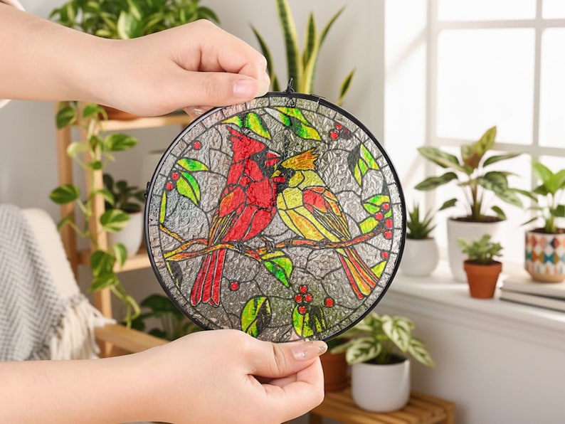 Cardinals Stained Glass Suncatcher,cadinal Glass Art,cardinal Couple ...