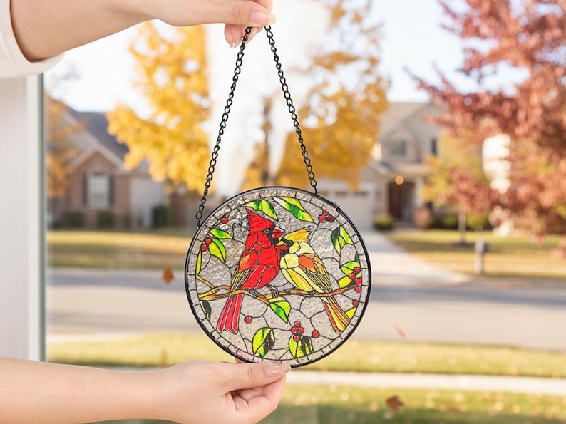 Cardinals Stained Glass Suncatcher,cadinal Glass Art,cardinal Couple ...
