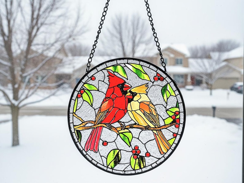 Cardinals Stained Glass Suncatcher,cadinal Glass Art,cardinal Couple ...
