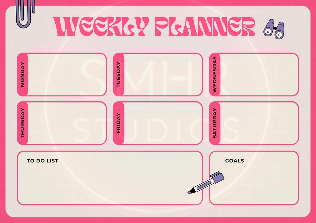 Pink Simple Weekly Planner Printable, Undated Digital Download ...