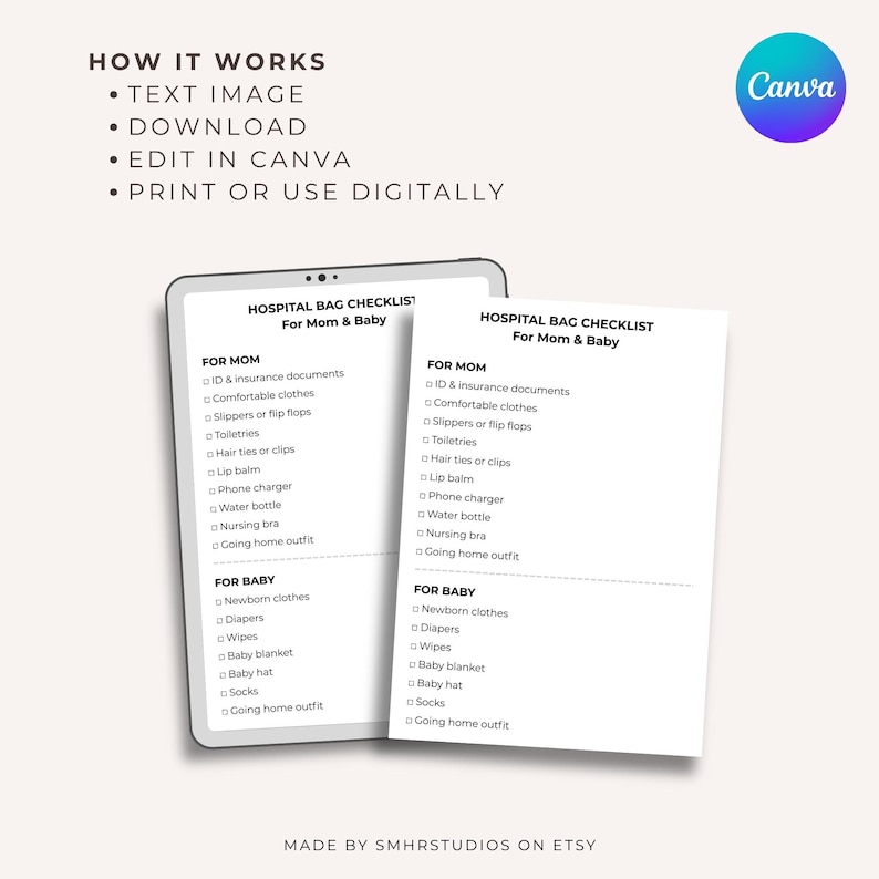 Hospital Bag Checklist for Mom & Baby | Printable Pregnancy Checklist ...