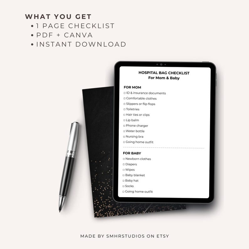 Hospital Bag Checklist for Mom & Baby | Printable Pregnancy Checklist ...