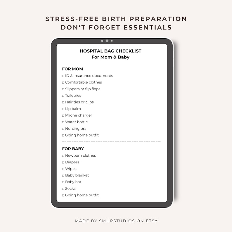 Hospital Bag Checklist for Mom & Baby | Printable Pregnancy Checklist ...