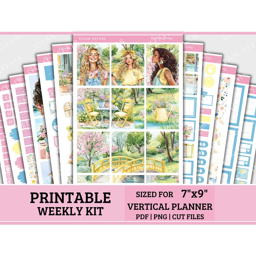 BUBBLY SPRING | PNG Download | Printable Weekly Kit | Vertical Planner ...