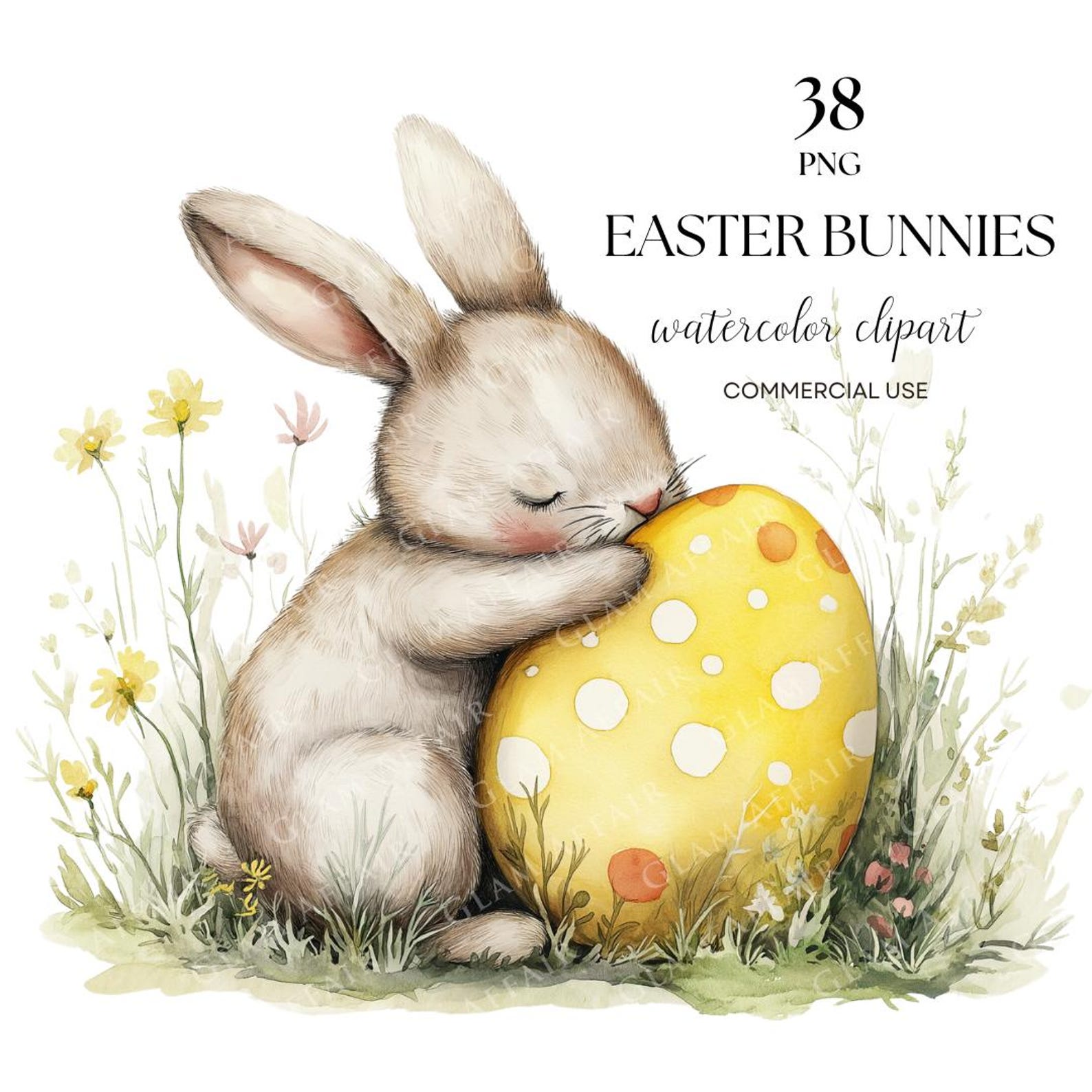 38 Easter Bunnies Watercolor Clipart | Bunny and Egg | Printable | High ...