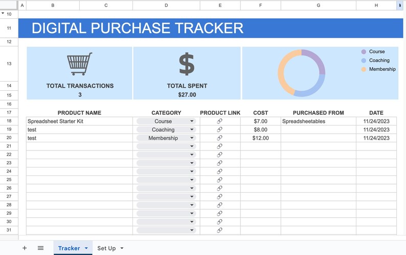 Digital Purchase Tracker: Google Sheets Shopping System (PDF) - Etsy