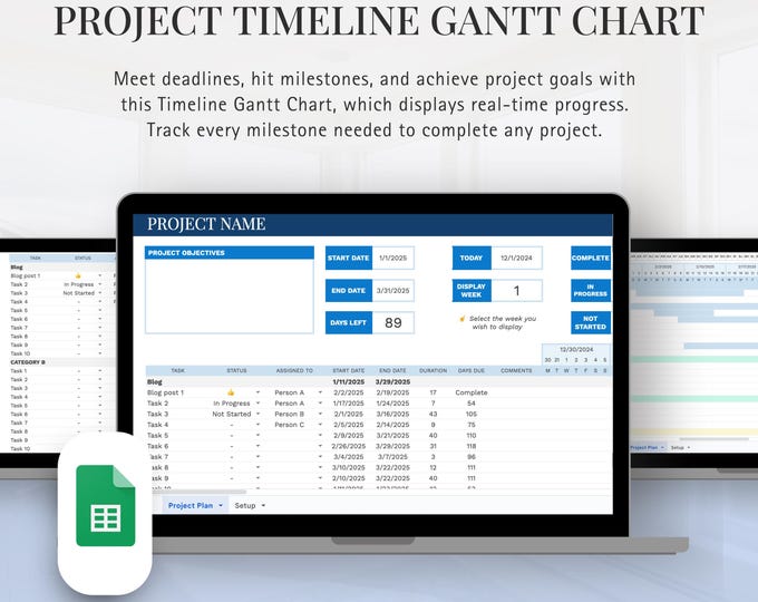 Gantt Chart, Project Tracker Google Sheets Template, Automated Project Timeline - Etsy Canada