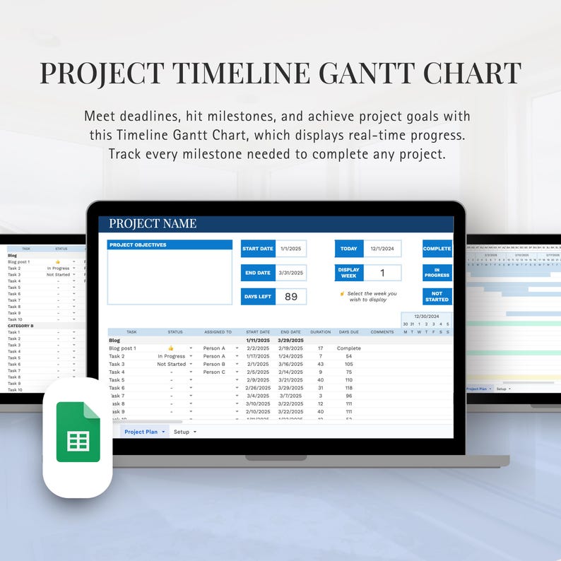 Project Schedule Gantt Chart Template: Google Sheets (digital Download ...
