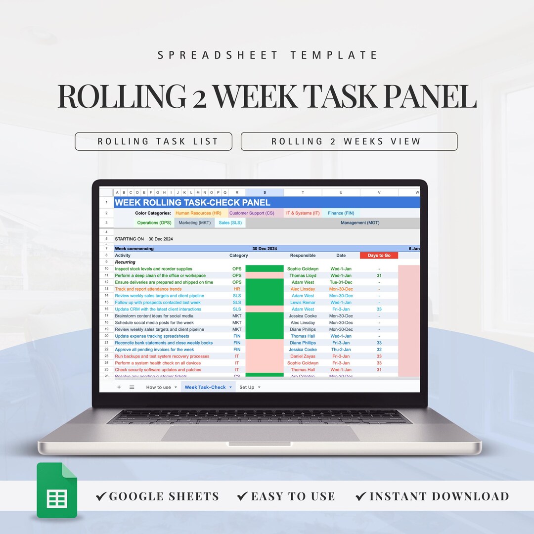 Rolling 2 Weeks Task Tracker | Task Manager & Two Week Look Ahead ...