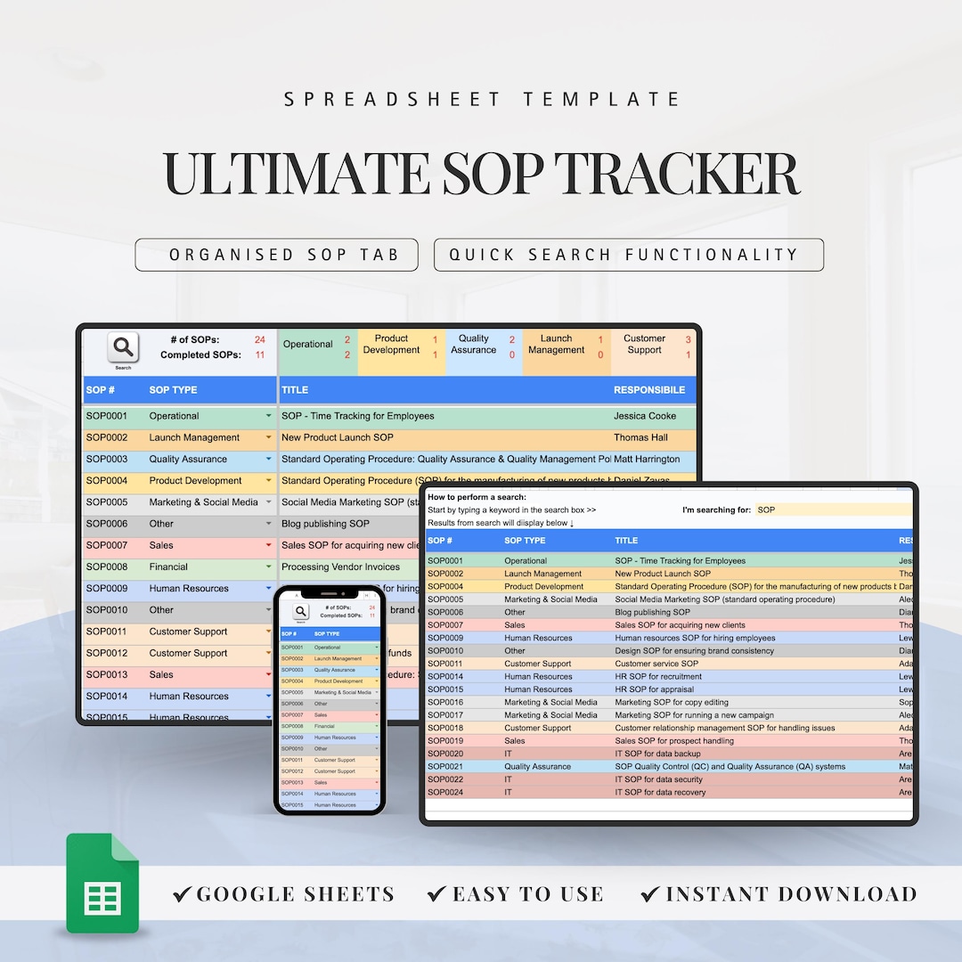 SOP Tracker: Workflow Management Google Sheets Template (digital Download) - Etsy