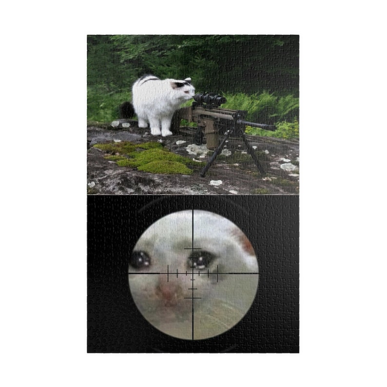Puzzle, Funny Cat Sniper Meme, Humorous Two-panel Design, Millennials ...