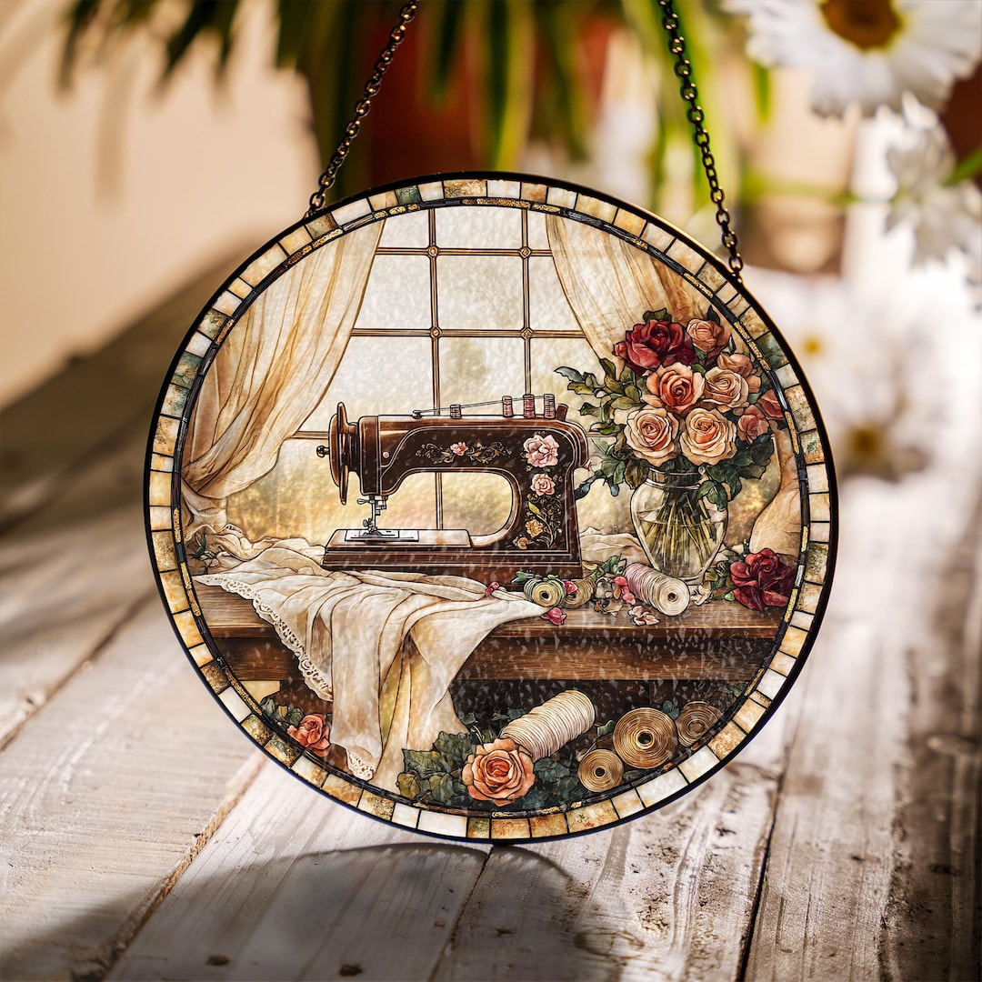 Glass Sewing Machine Suncatcher: Wildflower Window Hanging - Etsy
