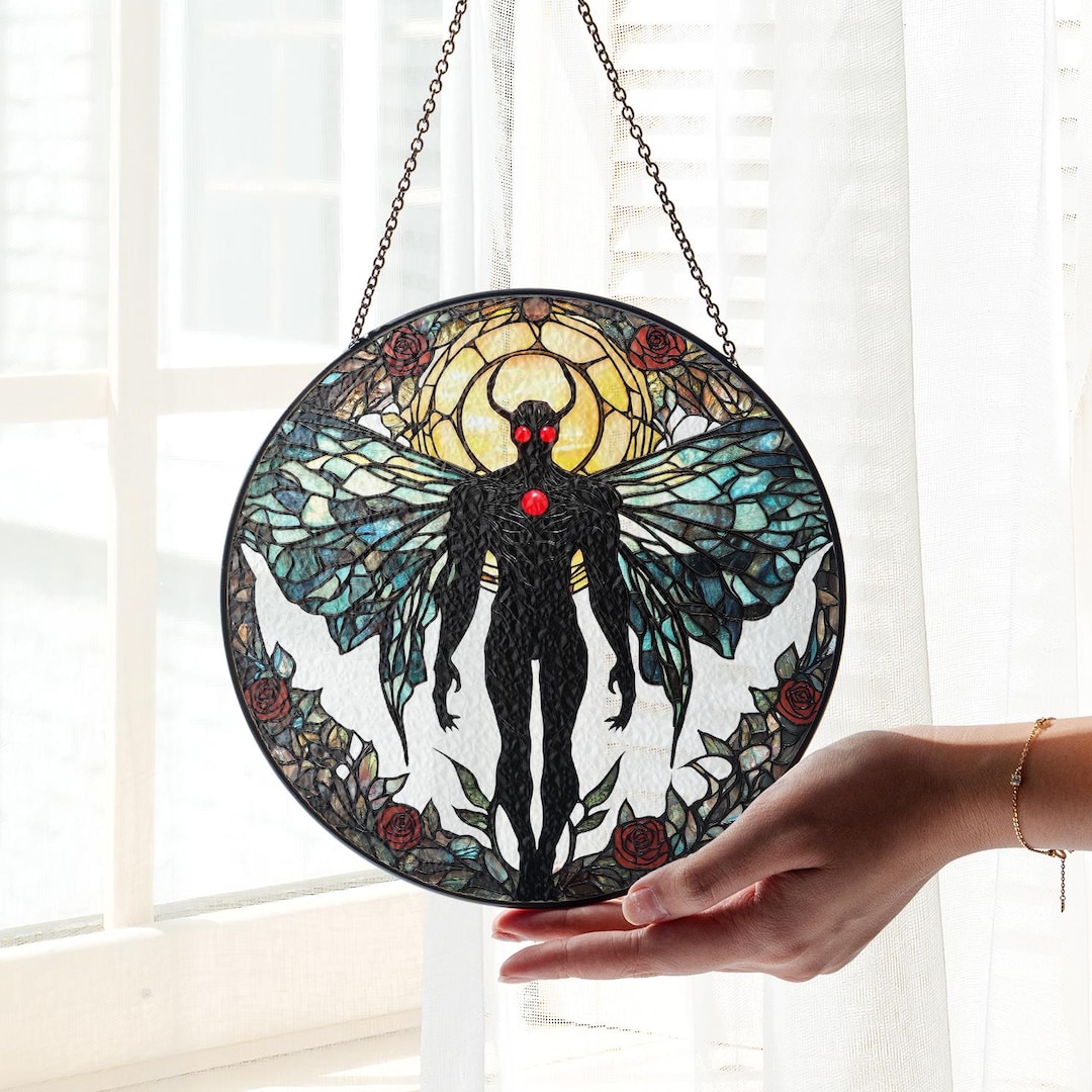 Mothman Glass Suncatcher: Gothic Cryptid Window Hanging - Etsy