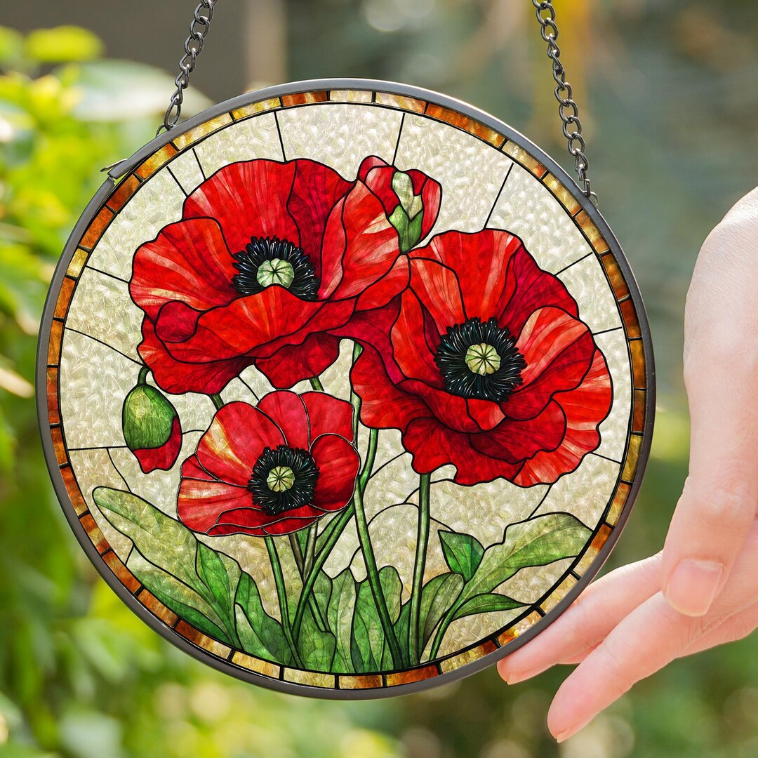 California Poppy Glass Suncatcher: Remembrance Flower Decor - Etsy