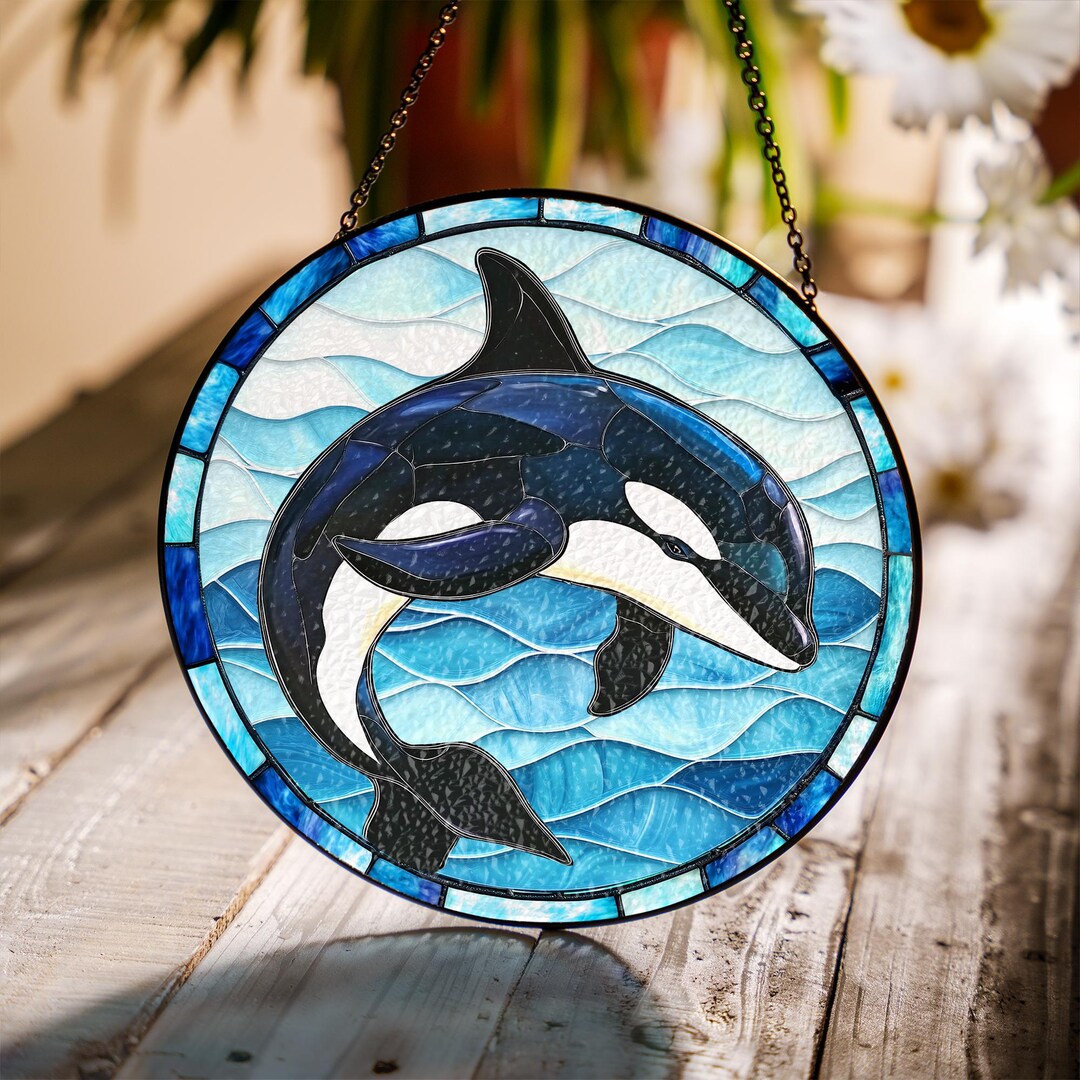 Orca Whale Glass Suncatcher: Ocean Animal Window Hanging - Etsy