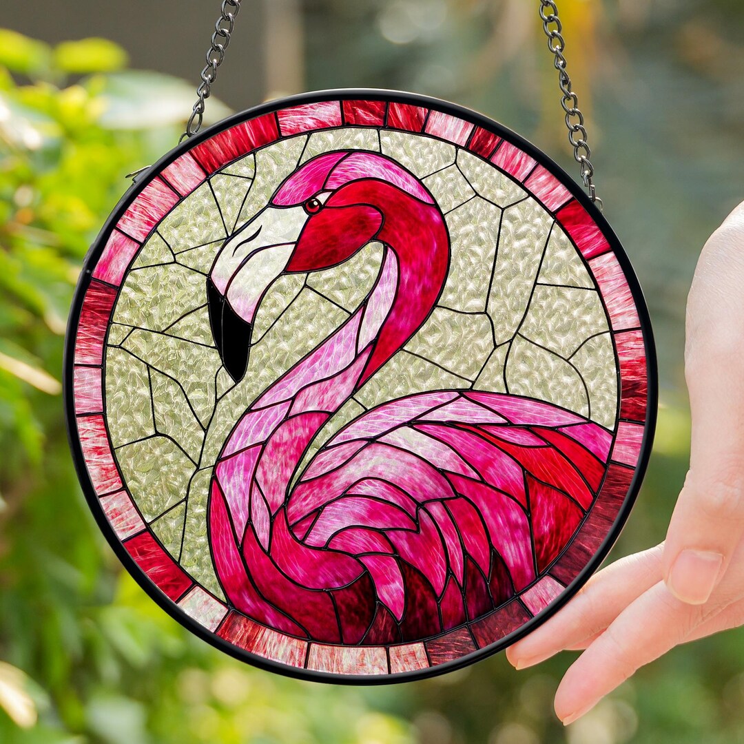 Flamingo Stained Glass Suncatcher, Flamingo Window Hanging Decor, Bird ...