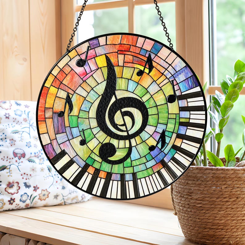 Treble Clef Stained Glass Suncatcher: Music Lover Window Decor - Etsy