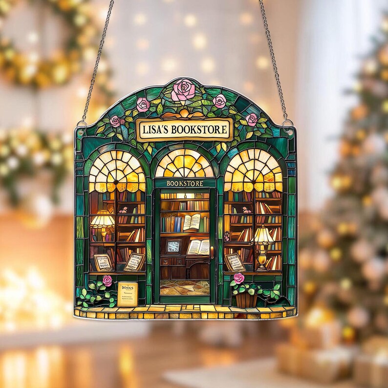 Personalized Bookstore Acrylic Suncatcher, Bookstore Window Hanging ...