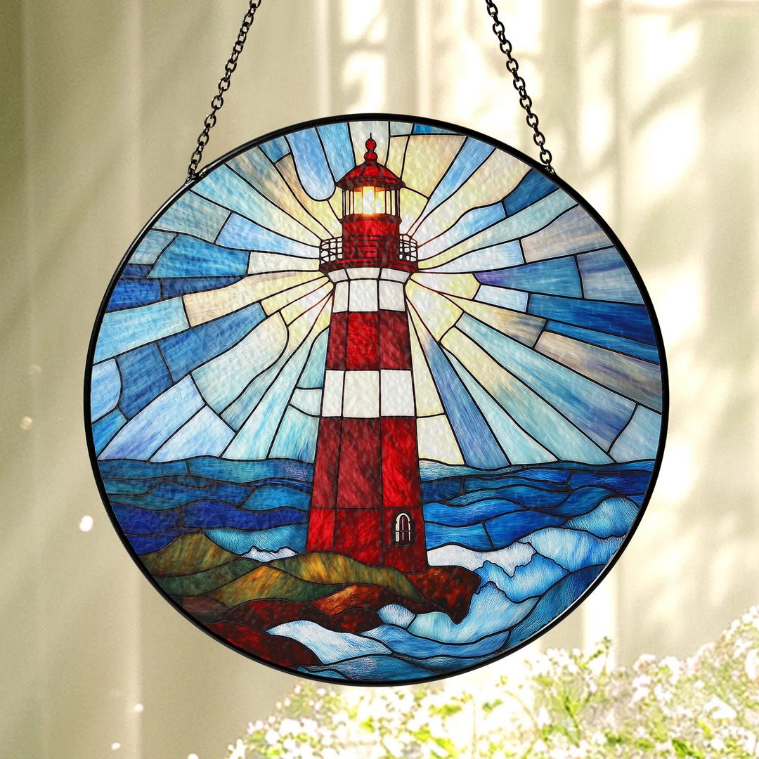 Lighthouse Glass Suncatcher: Coastal Window Hanging - Etsy