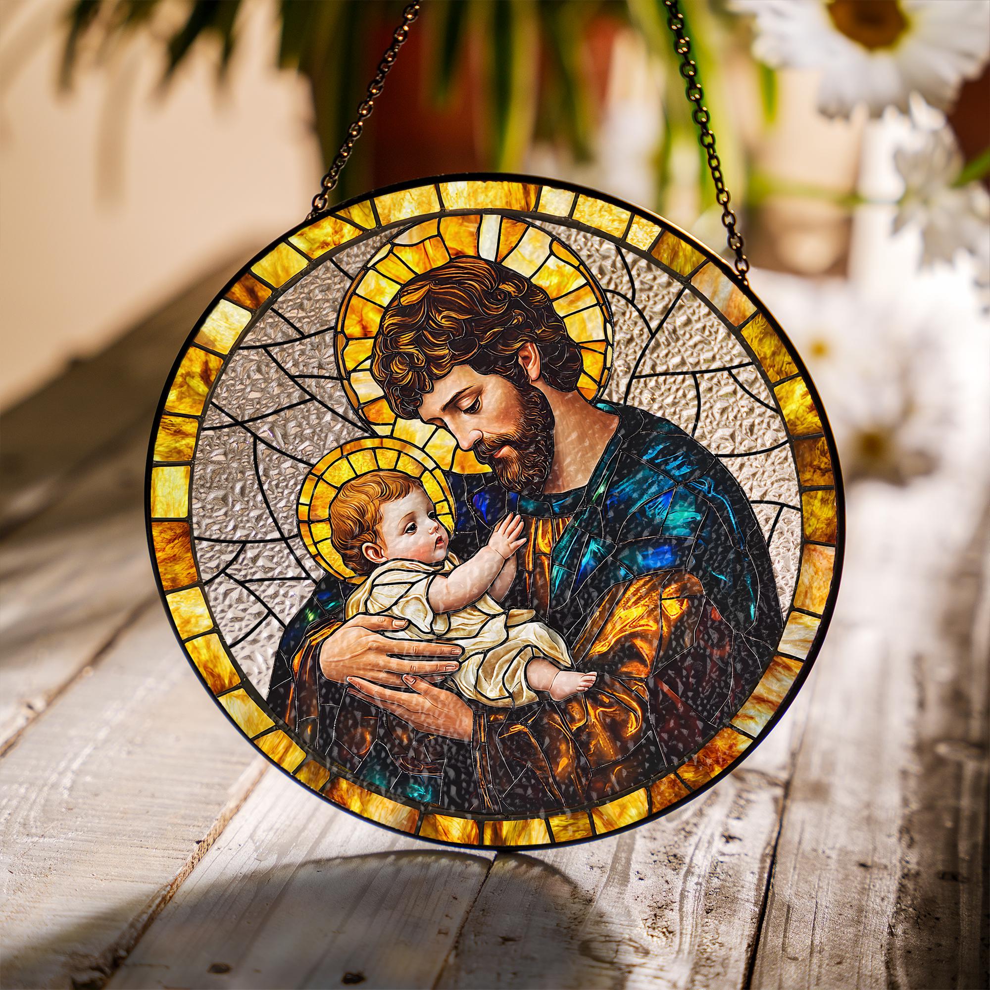 Saint Joseph and Baby Jesus Suncatcher, Joseph Dad Suncatcher, Catholic ...