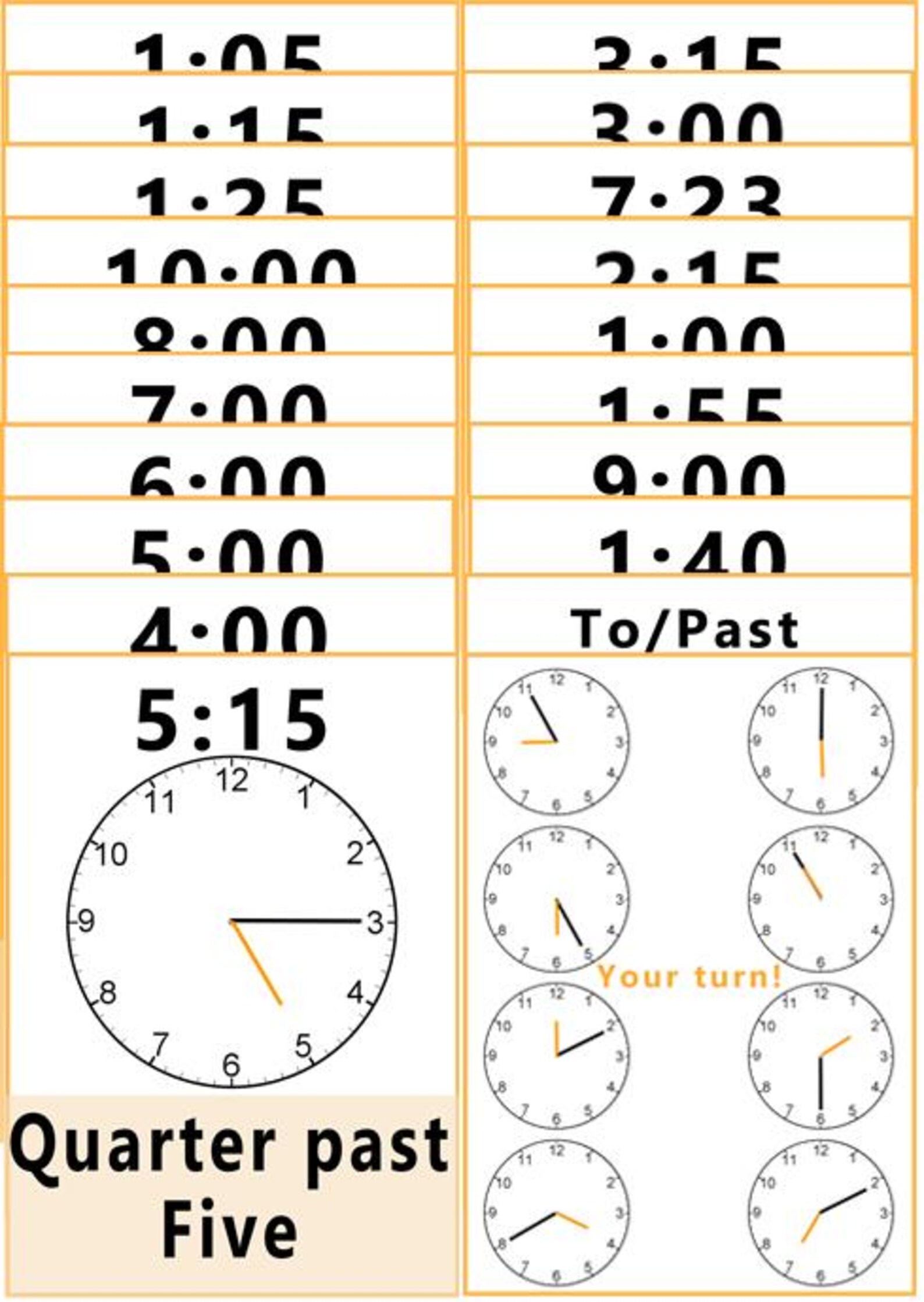 Telling the Time Flashcards - A5 - Etsy UK
