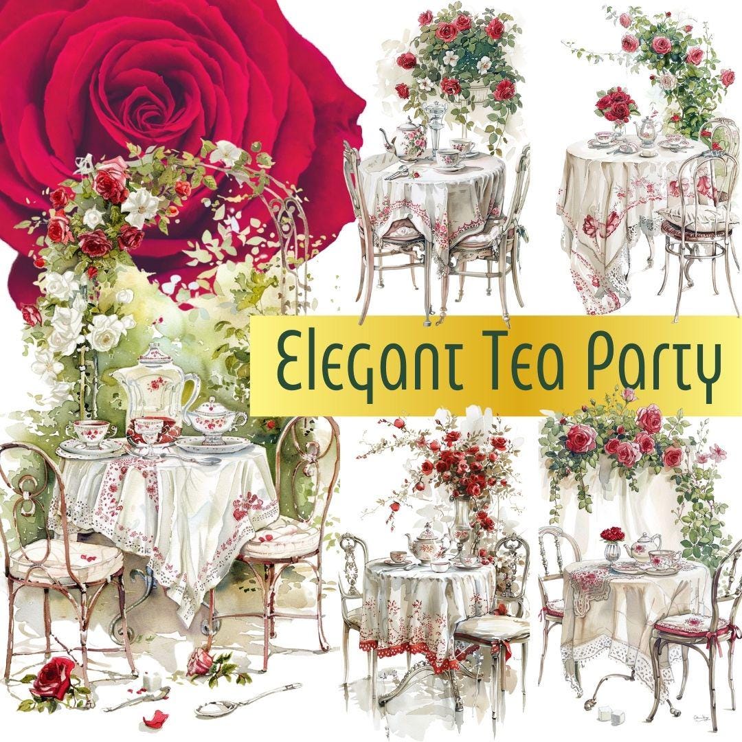 20 Watercolor Clipart Elegant Tea Party | Digital Art | Printable Kit ...