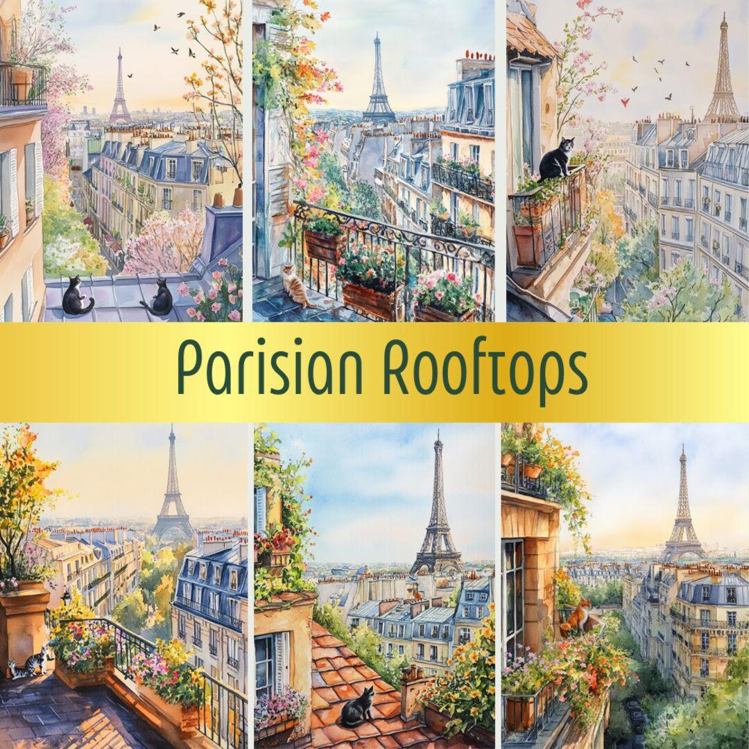 12 Images Parisian Rooftops Digital Art Printable Kit Instant Download ...
