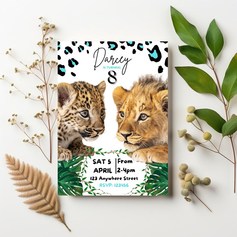 Cat Birthday Invitation, Wild Cat Invite, Big Cats Birthday, Big Cat ...