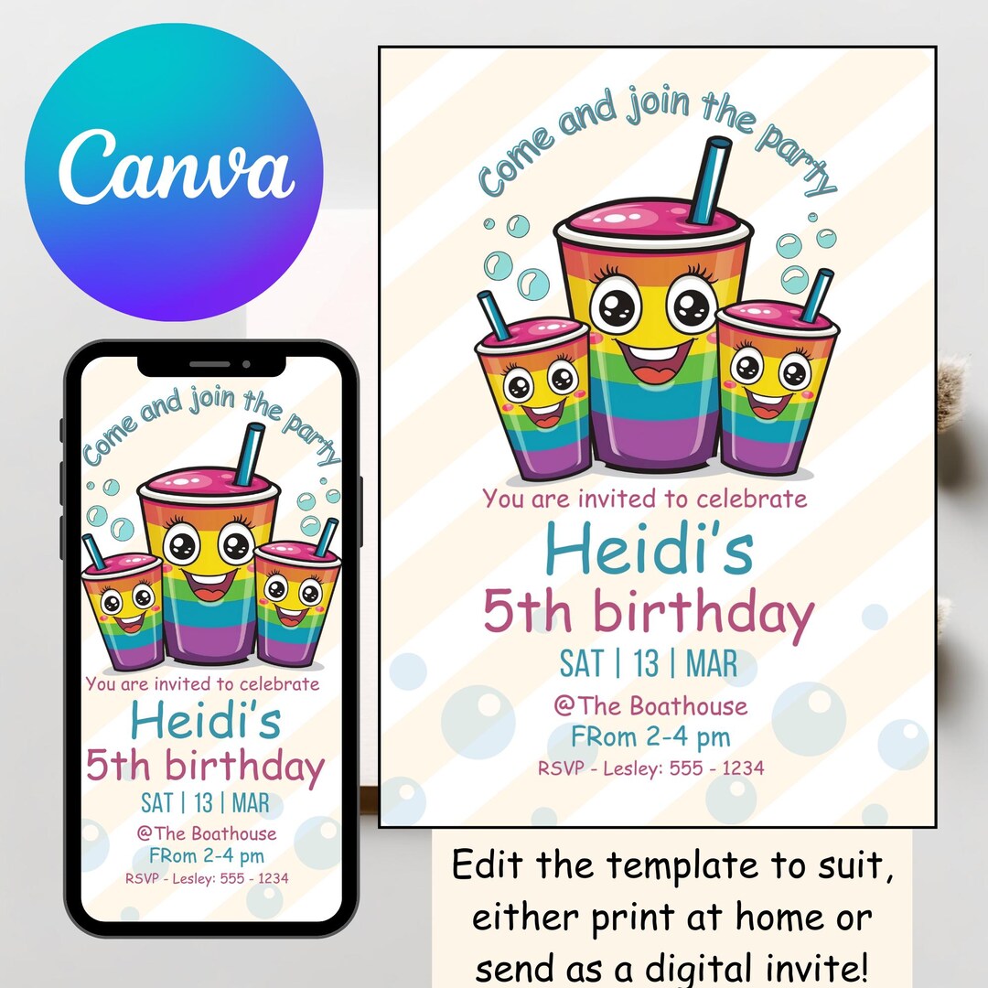 Bubble Tea Invite Bubble Tea Party Boba Tea Birthday Digital Invitation ...