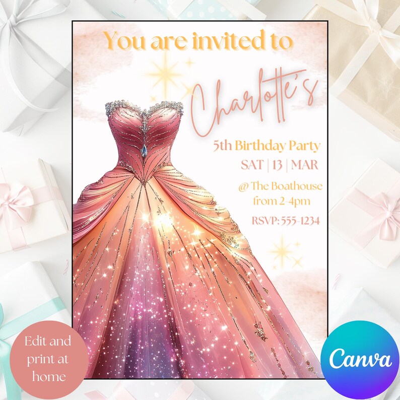 Princess Birthday Editable Invitation Digital Invitation Printable ...