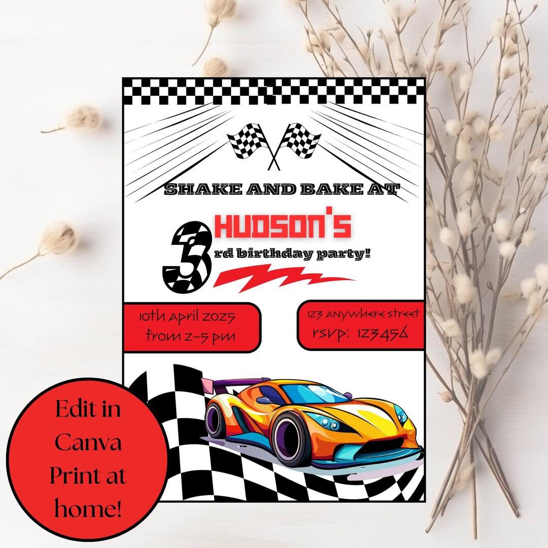 Shake N Bake Birthday Nascar Party Boy Racing Invitation Printable Cars ...