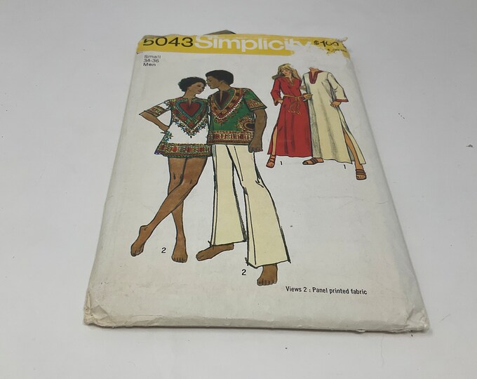 1970S Mens Dashiki Shirt Pattern. Simplicity 5043 Pattern Mens Small 34 ...
