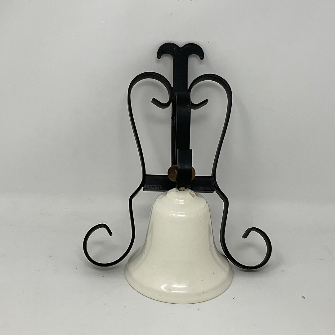 Vintage Wrought Iron Scroll Wall Mount Ship’s Bell. Porcelain Bell With ...