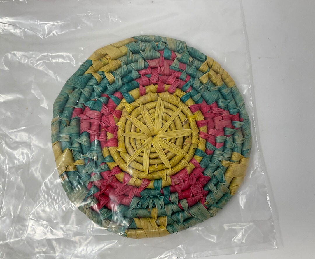 Vintage Wicker Trivet. Colorful 1970s. - Etsy