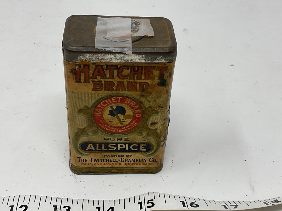 Antique Spice Tin With Graphic Paper Label. Antique Hatchet Brand ...