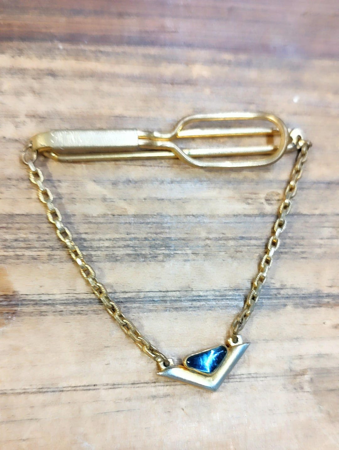 Vintage MCM Men's Swank Tie Clip Necktie Clasp With Chain. Goldtone ...
