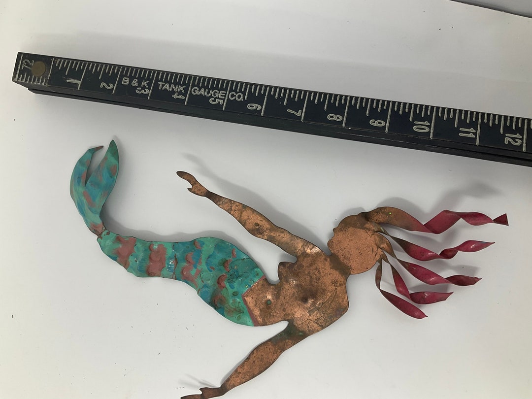 Vintage Metal Mermaid Sculpture. Pre-owned Painted Copper Sculpture of ...