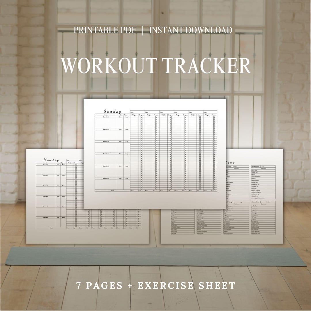 Printable Workout Sheet Exercise Tracker Digital Download Gym Plan Home ...