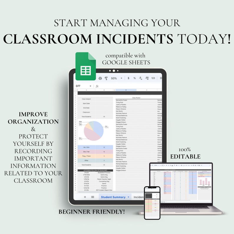Student Incident and Parent Communication Log Google Sheets Classroom ...