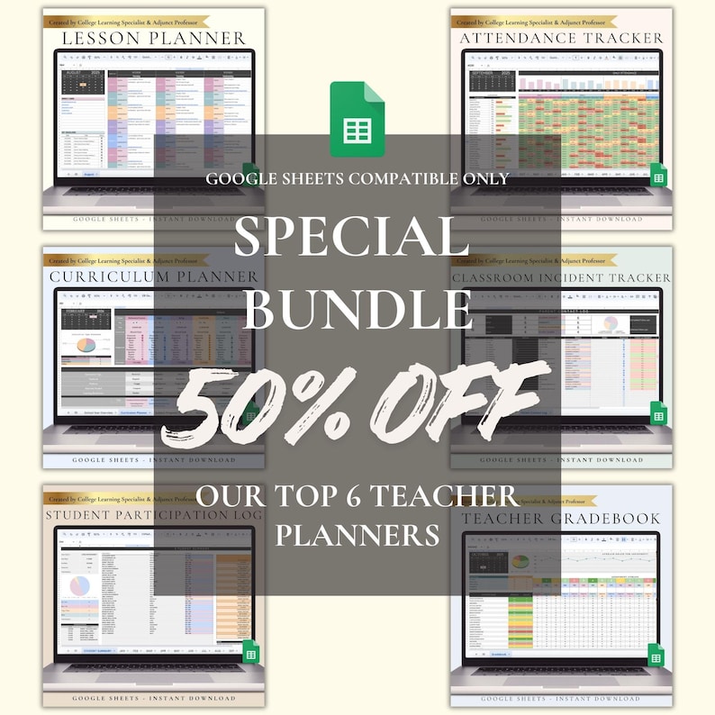 Teacher Planner Bundle Spreadsheet Gradebook Attendance Tracker ...