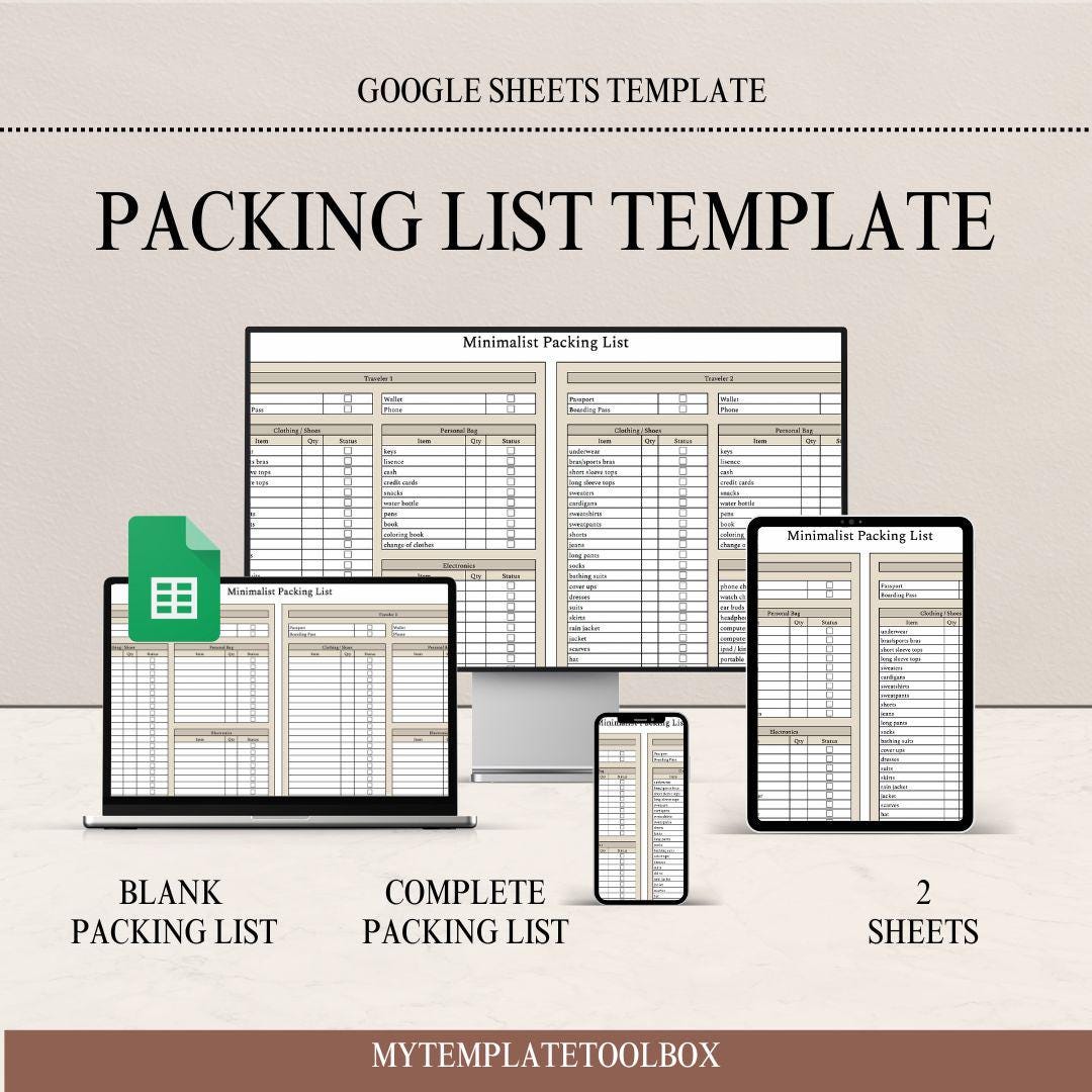 Packing List Spreadsheet for Travel Organizer Google Sheets Trip ...