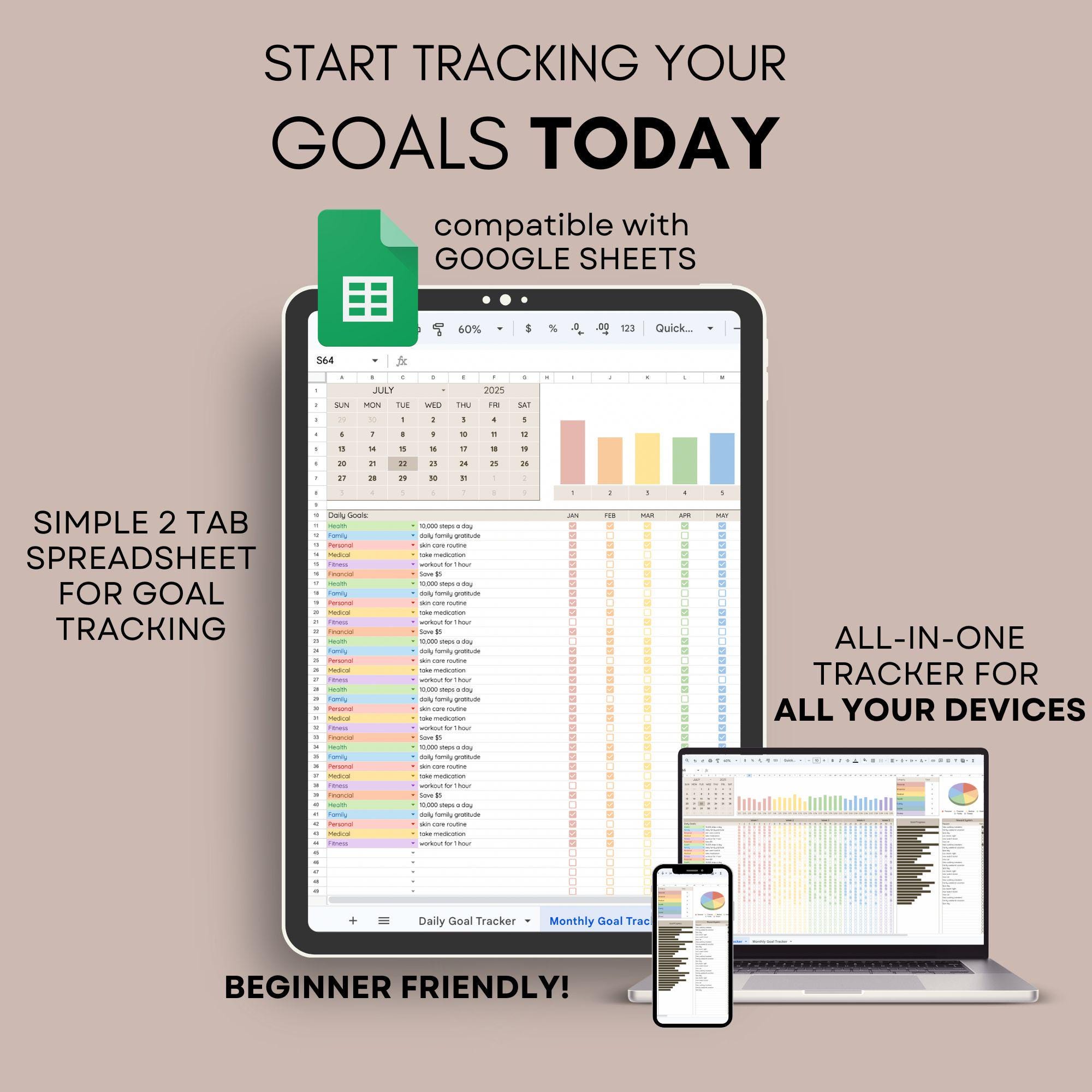 Goal Planner Spreadsheet | Daily & Monthly Goal Tracker (digital ...