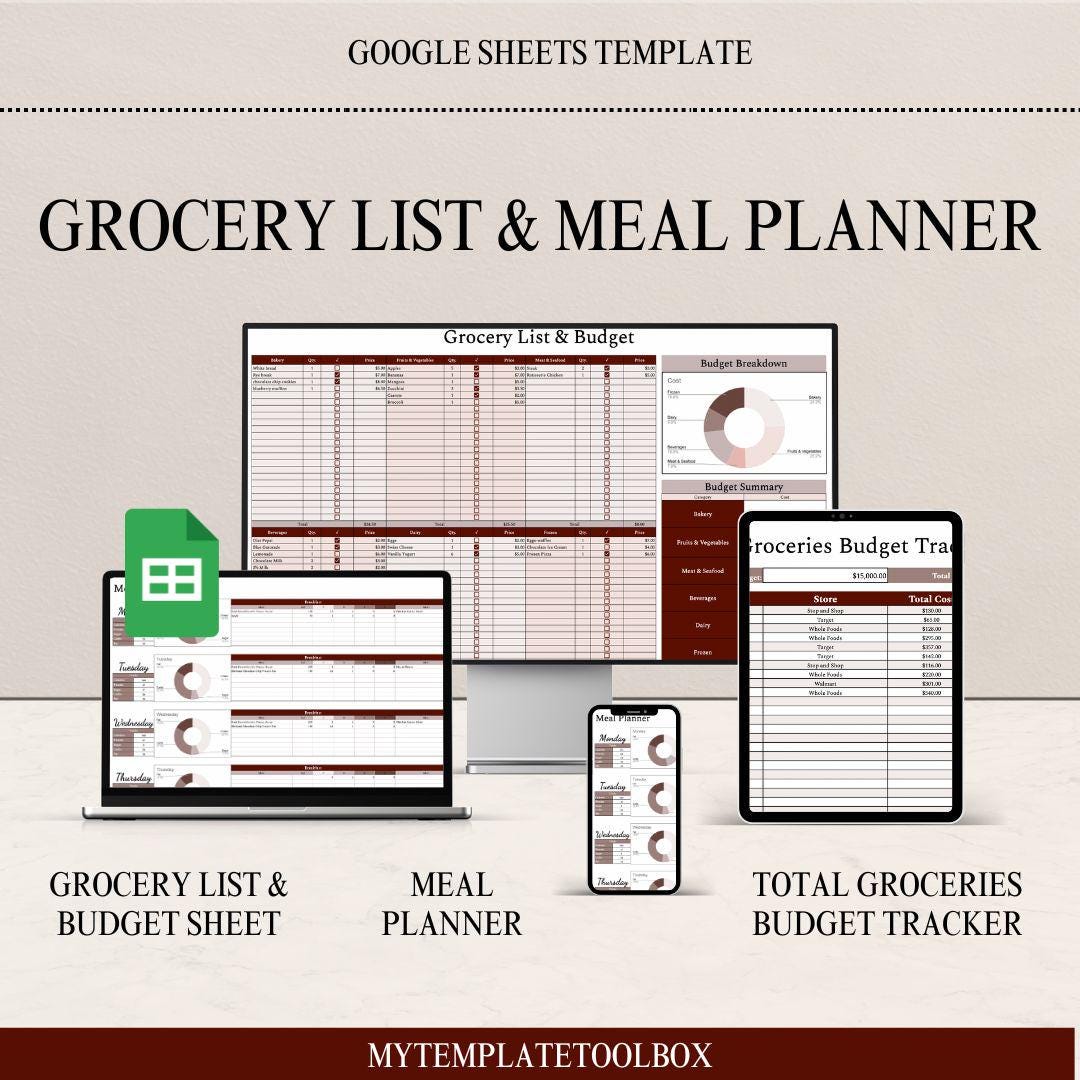 Grocery List Spreadsheet Meal Planner Budget Spreadsheet for Health and ...