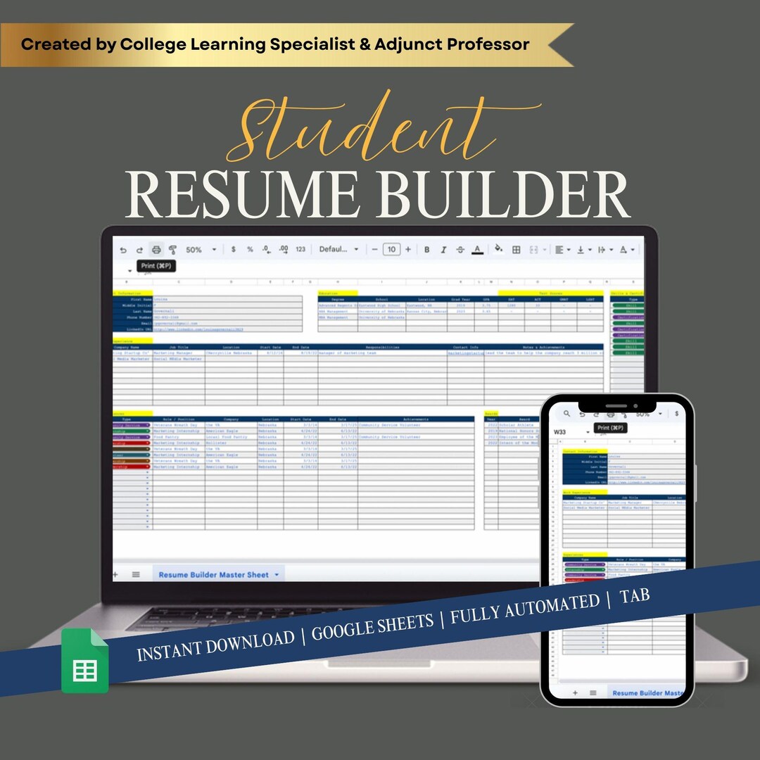 Resume Builder Template Spreadsheet Google Sheets Resume Building Kit ...