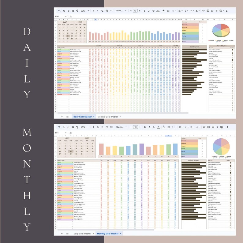 Goal Planner Spreadsheet | Daily & Monthly Goal Tracker (digital ...