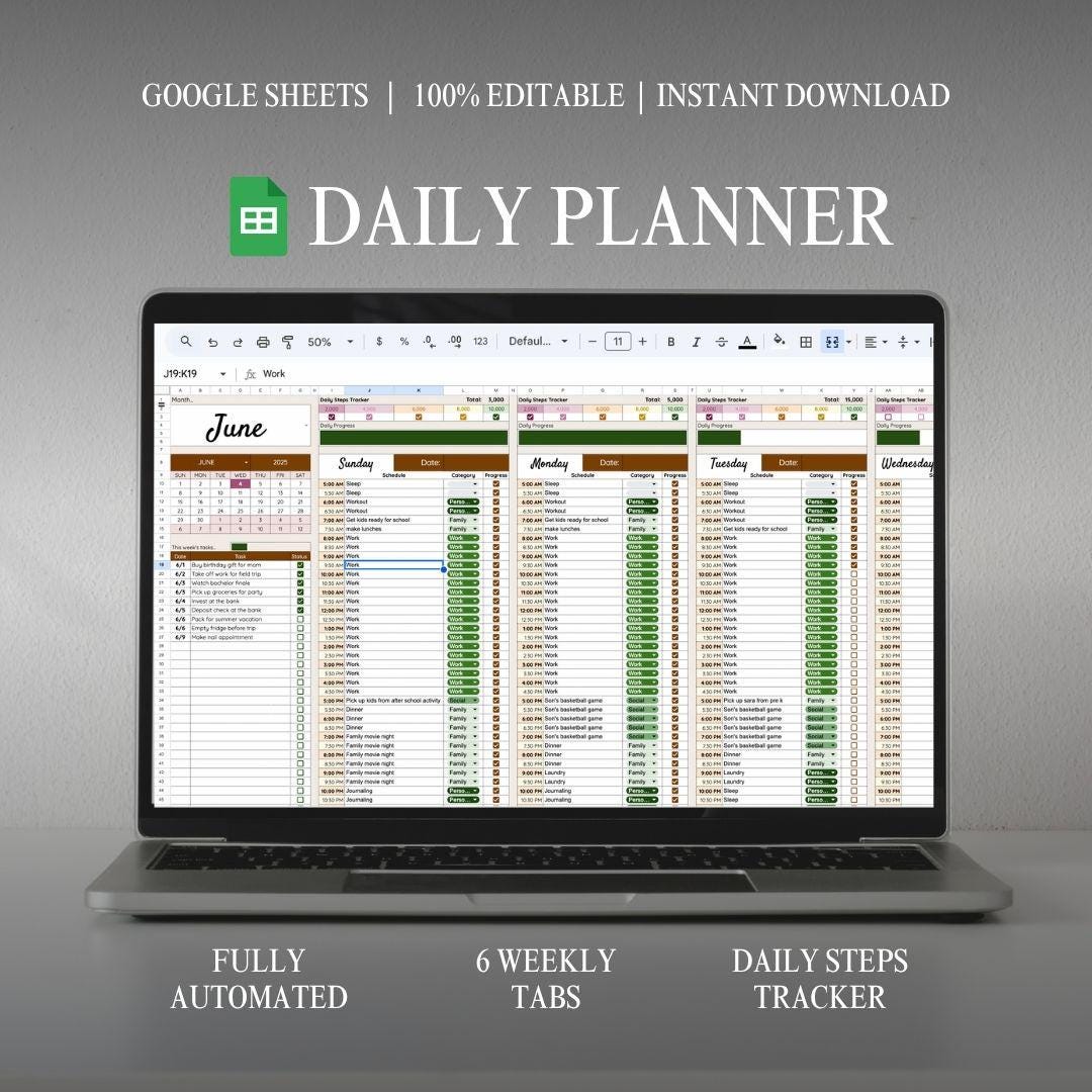 Week Planner Google Sheets Weekly Planner Spreadsheet Daily Planner ...