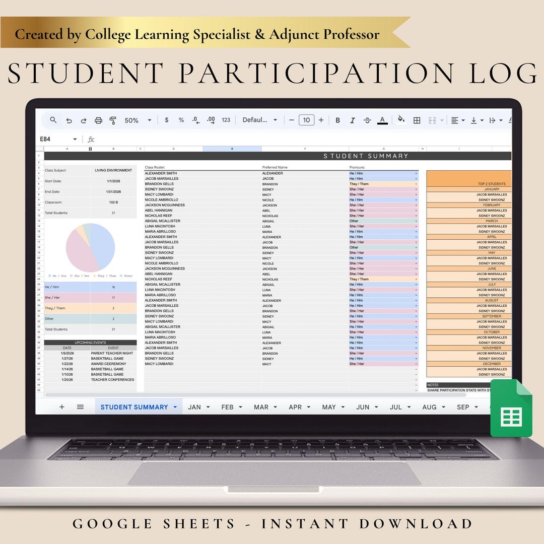 Student Participation Log Classroom Behavior Tracker Participation ...