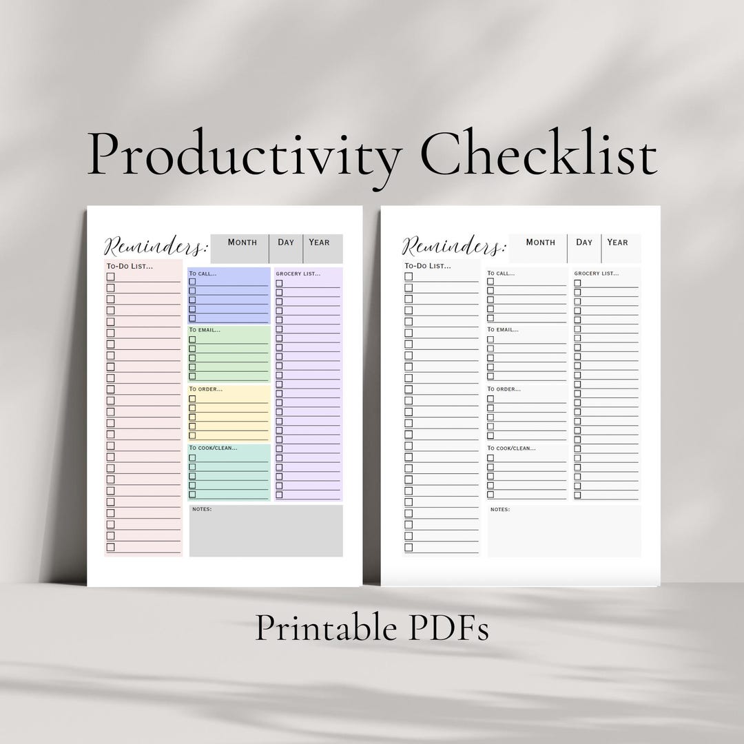 Productive Checklist Planner To-do Checklist Printable Productivity ...