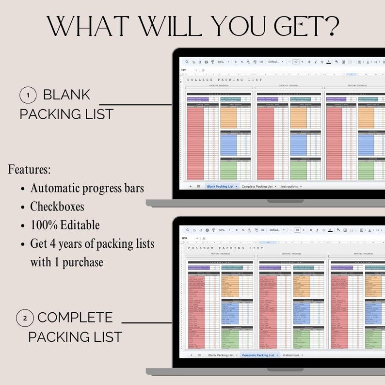 Digital Packing List College Freshman Dorm Packing List Checklists ...